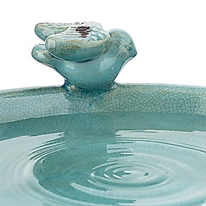 Alpine Corporation TLR102TUR Alpine Pedestal Bath with 2 Figurines-Turquoise Antique Ceramic Birdbath with Birds, 24 Inch Tall, 19" L x 16" W x 25" H