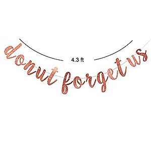 Donut Forget Us Banner for Going Away Bachelorette Graduation Party Decorations Pre-strung Garland (Rose Gold Glitter)