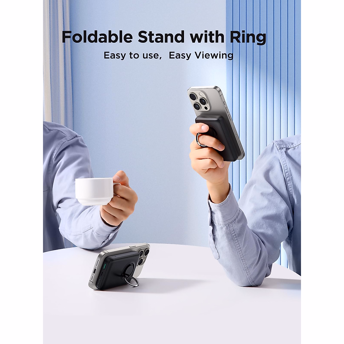 JOYROOM Magnetic Portable Charger 10000mAh Power Bank with Ring Holder, N52 Stronger Magnetic 20W PD Fast Charging Battery Pack Compatible with iPhone 16/15/14/13/12/Pro/Pro Max (Black)