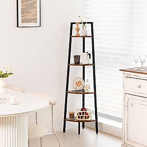 Yoobure 4-Tier Corner Bookshelf with Metal Frame - Ladder Display Shelf for Bedroom and Living Room, Tall Wood Corner Bookcase and Plant Stand