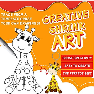 OFNMY 225PCS Shrinky Dinks Kits,Shrinky Dink Sheets,Shrink Plastic Sheets Kit with 25PCS Shrinky Dink Paper,100PCS Keychains and Open Iron Ring for Kids Creative Craft Marking, Handprint Keychains