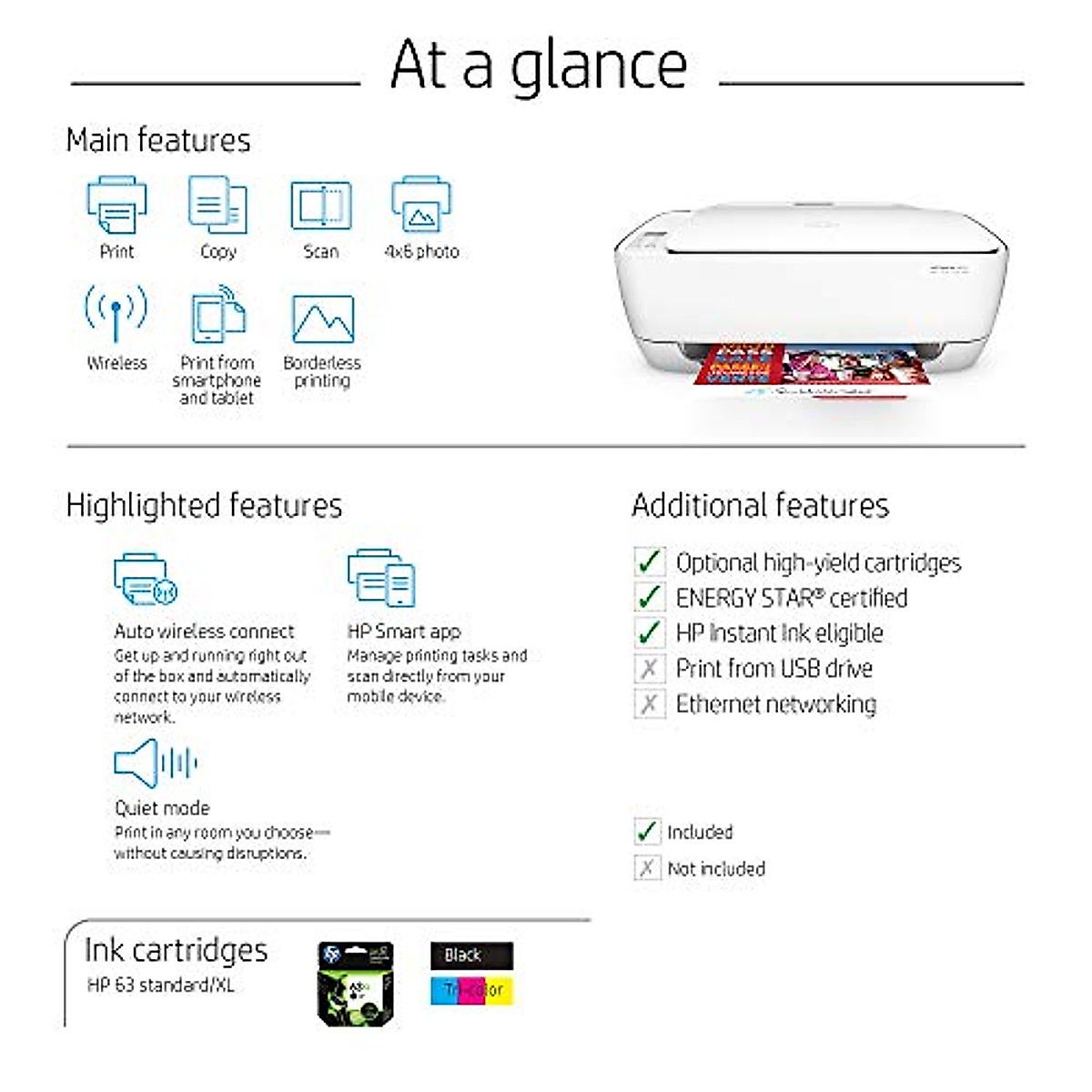 HP DeskJet 3634 Compact All-in-One Wireless Printer with Mobile Printing, HP Instant Ink or Amazon Dash replenishment readyy (K4T93A)