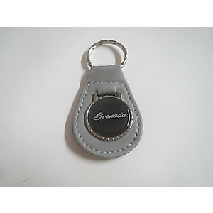 1975 1976 1977 1978 1979 1980 1981 1982 GRANADA SCRIPT LOGO LEATHER KEYCHAIN - GREY