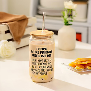 Gifts for Women Men, 16oz Drinking Glass Cup, Unique Friendship Gift for Best Friend BFF Bestie, Funny Personalized Birthday Christmas Valentines Mothers Day Present for Her Him Coworker Sister Female