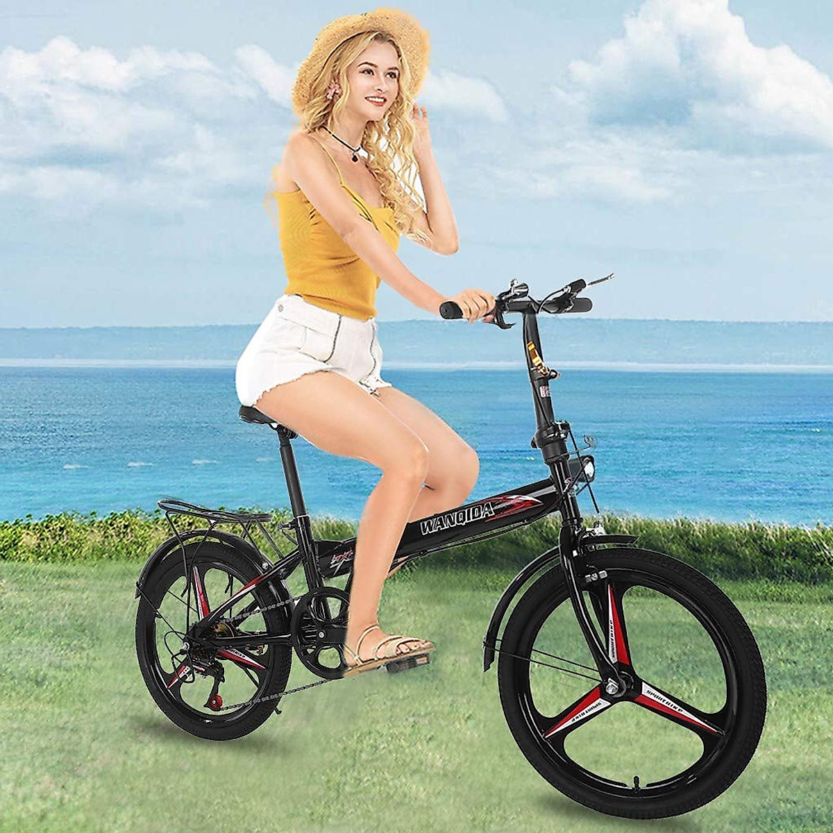 HUUH Folding Bikes for Adults,20" 7 Speed City Folding Compact Bike Bicycle Urban Commuter【Ship from USA】 (Black)