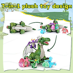 MorisMos Giant Dragon Stuffed Animal, Large Dragon Plush Toy with Baby Dragons Inside, Big Mommy Stuffed Dragon with Babies Set, Gifts for Kids, Boys on Christmas, Birthday (Green 21in)