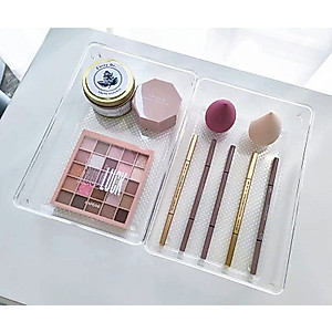 NEETBU 3 Pack Drawer Organizer Clear Plastic Storage Tray For Flatware &Utensil Cosmetics,Makeup Tools, Jewelries,Office Supplies (9”X6”X2”)