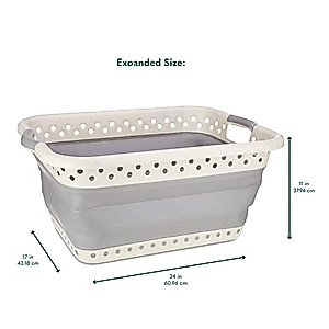 Simply Green 2 Pack Eco Collapsible Foldable Container for Storage and Organization, Space Saving Collapsible Laundry Hamper Basket, Dual grip handles, 25" Large, 1 Green & 1 Grey