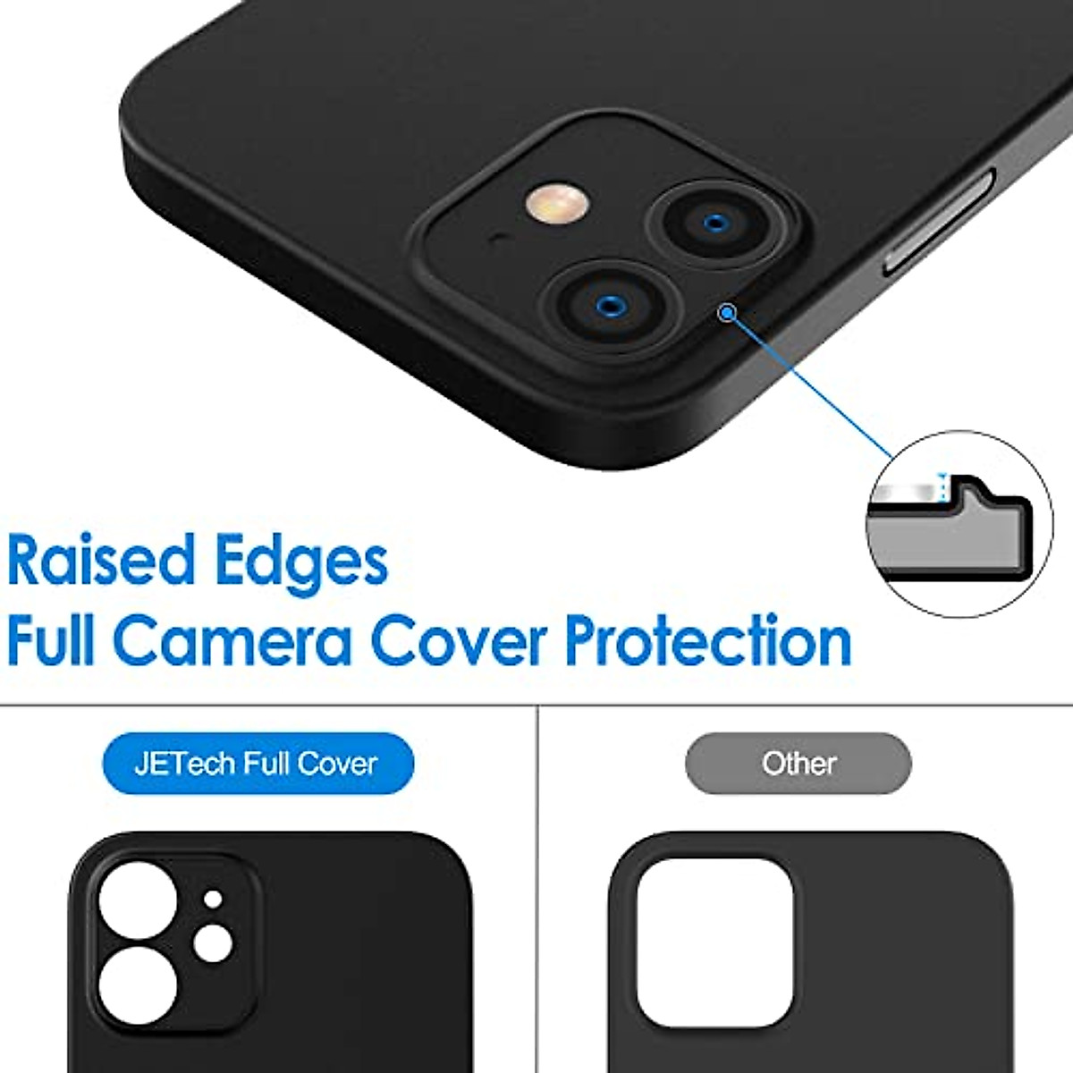 JETech Ultra Slim (0.35mm Thin) Case for iPhone 12, 6.1-Inch, Camera Lens Cover Full Protection, Lightweight, Matte Finish PP Hard Minimalist Case, Support Wireless Charging (Black)