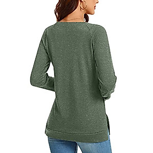 TAOHUADAO Women's 2024 Fall Casual Long Sleeve T-Shirt Side Split Tunic Tops for Leggings Loose V-Neck Sweater Christmas X-Large, Drak Green