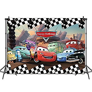 Cars Backdrop Cartoon Cars Birthday Party Supplies 3rd Happy Birthday Backdrop Black White Grid Red Photo Backgrounds Baby Shower Decorations Banner 7x5FT