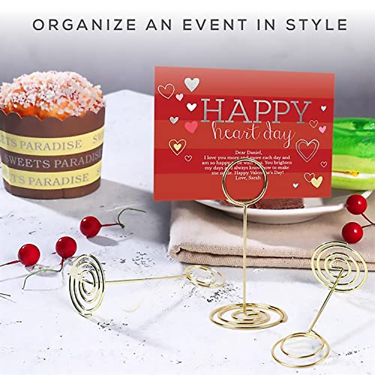 Little Lala 20 Pack Gold Table Number Holders, 8.5 cm high, Place Card Holders, Card Holders, Picture Holders or Wedding Table Number Holders & Parties