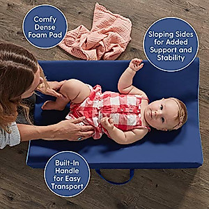 Factory Direct Partners 10421-NVPB SoftScape Ultra-Soft Daycare Baby and Infant Contoured Changing Pad, Non-Slip Bottom, Built-in Handle Easy to Transport Travel - Navy/Powder Blue