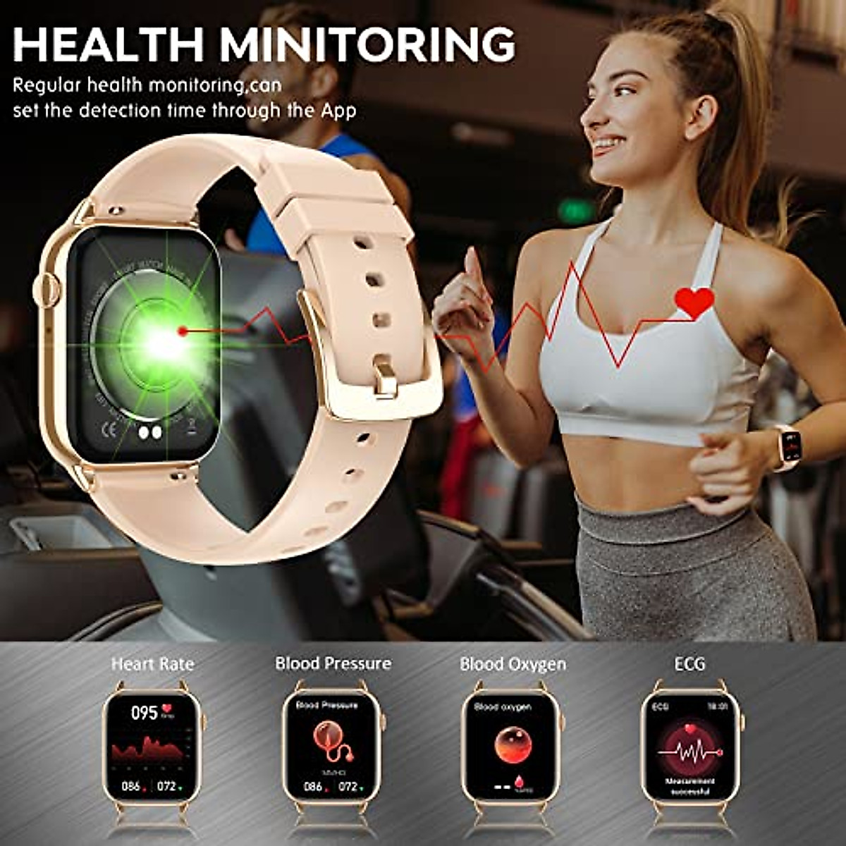 Smart Watch for Men Women, 2023 Upgraded Smartwatch with Blood Pressure Heart Rate Monitor 1.9" Touch Screen Bluetooth Watch(Make/Answer Call), IP67 Waterproof Smart for Android iOS Phones Gold