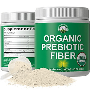 Organic Prebiotic Fiber 3-in-1 Vegan Powder for Gut Health. USDA Organic Raw Whole Food Plant Based Prebiotics Digestive Supplement with Organic Inulin (Jerusalem Artichoke), Acacia Fibers, SunFiber