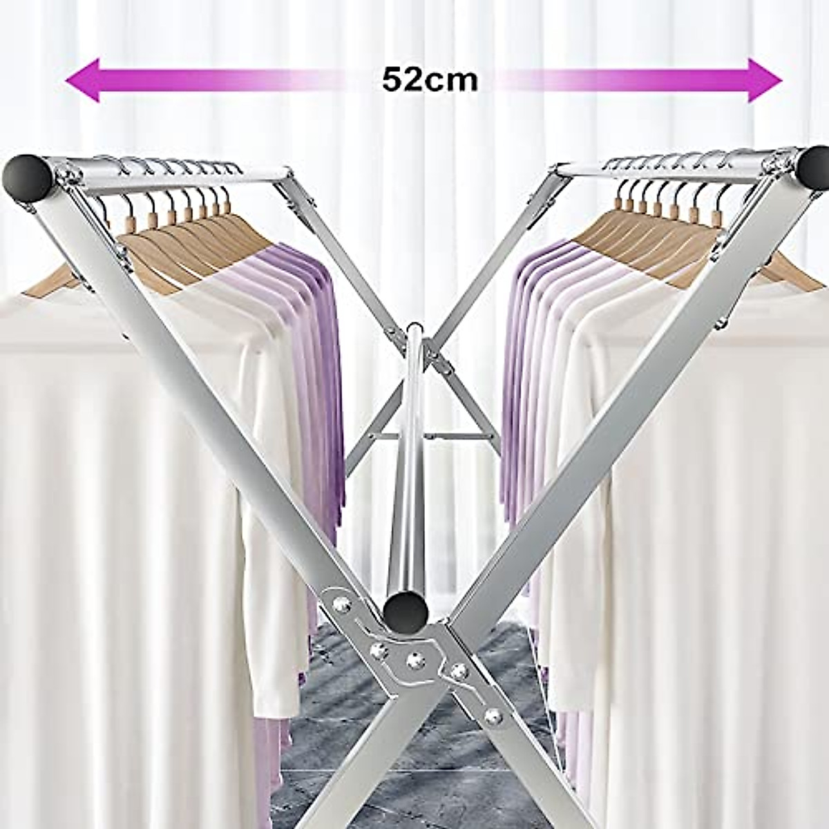 AZHANGYB Clothes Drying Rack, Collapsible Laundry Rack Stand Garment Drying Station with Wheels and Hooks, Indoor-Outdoor Use, for for Bed Linen, Clothing, Socks, Scarves (Single Pole 1.6m)