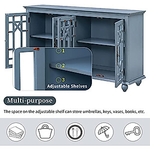 ATGHYURT Narrow Long Sofa Table, Console Tables with Adjustable Height Shelves, Metal Handles, and 4 Doors, Sideboard Buffet Cabinet Accent Cabinet for Living Room, Bedroom and Hallway