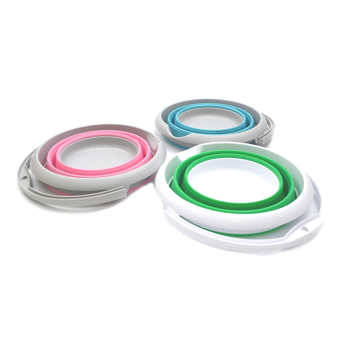 SAMMART 3 pcs. 5L / 1.32 gallons Collapsible Plastic Bucket (5L Round Set of 3, Bright Green+Bright Blue+Pink)