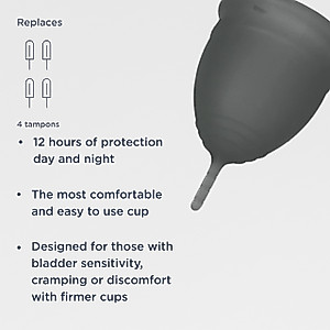 Saalt Soft Menstrual Cup - Super Soft and Flexible - Best Sensitive Cup - Wear for 12 Hours - Tampon and Pad Alternative (Grey, Regular)