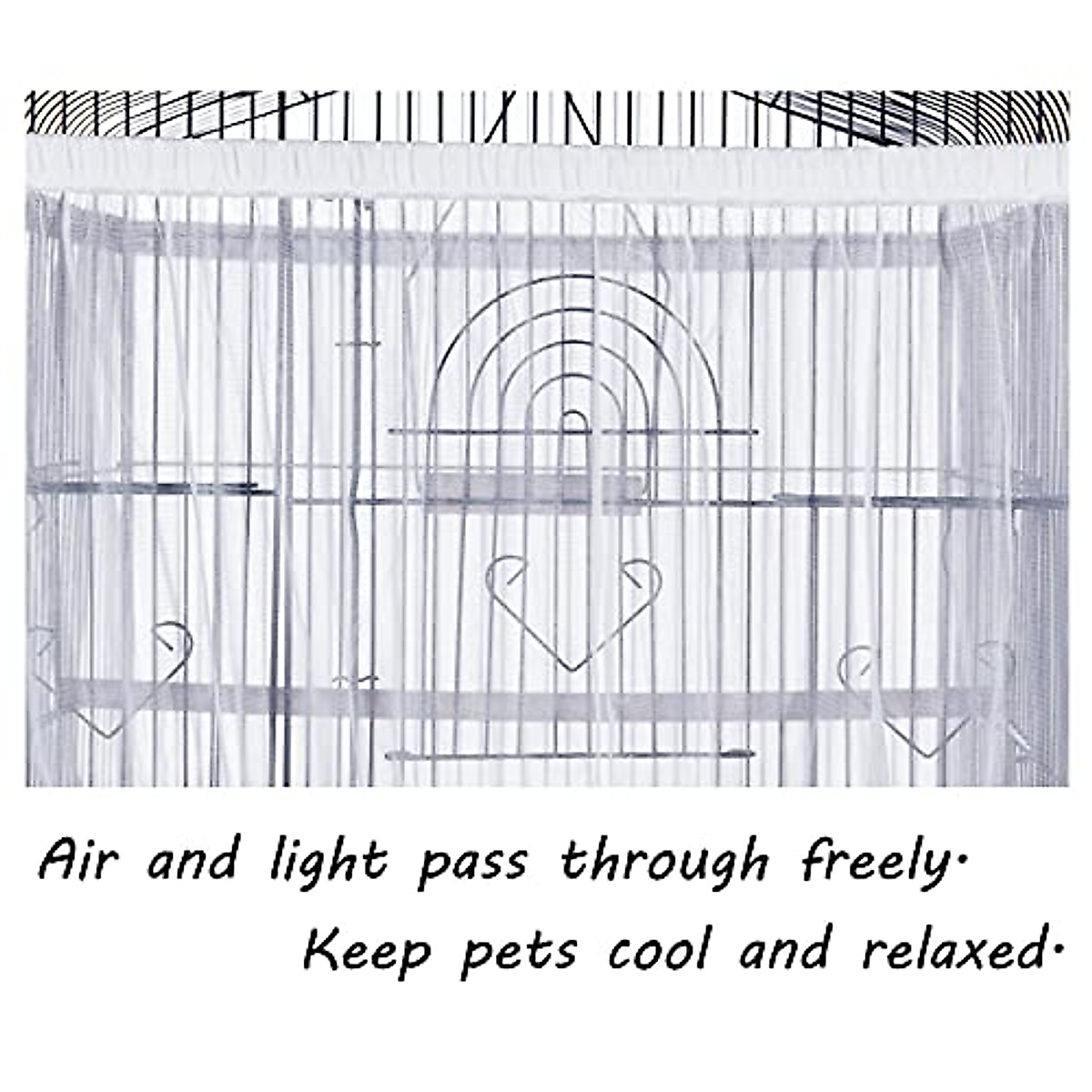 Tamu style Bird Cage Seed Catcher, Large, Stretchy Form Fitting Mesh Skirt Cover for Parrot Enclosures, Light and Breathable Fabric, Prevent Scatter and Mess, Reusable