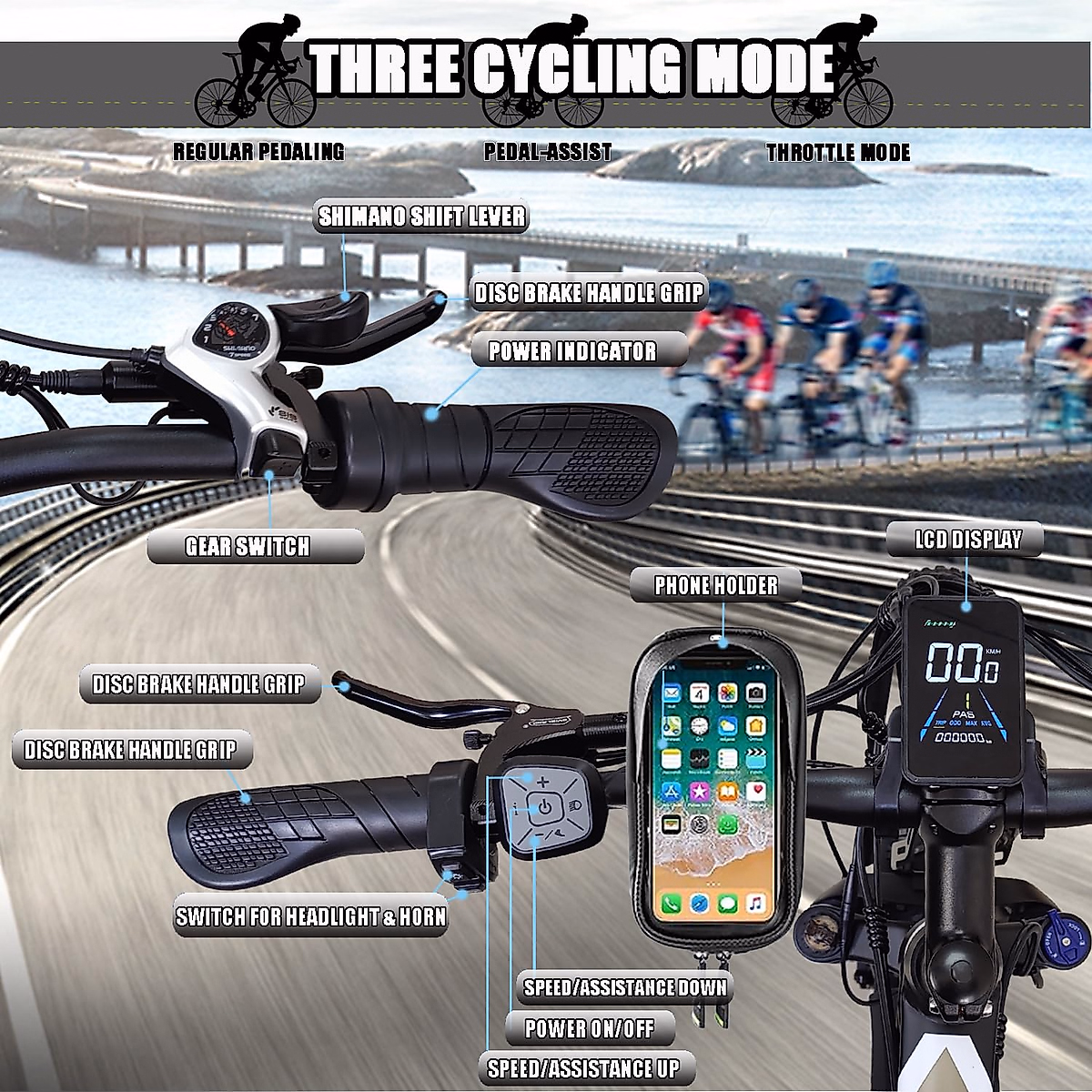 Lanshanchu (US in Stock V3 Plus Electric Bicycle 2000W Dual Motor Ebike 48V 22.4Ah Mountain Snow E Bike 35MPH Electric Bicycle 26" Fat Tire 7 Speed MTB for Trail Riding Excursion Commute