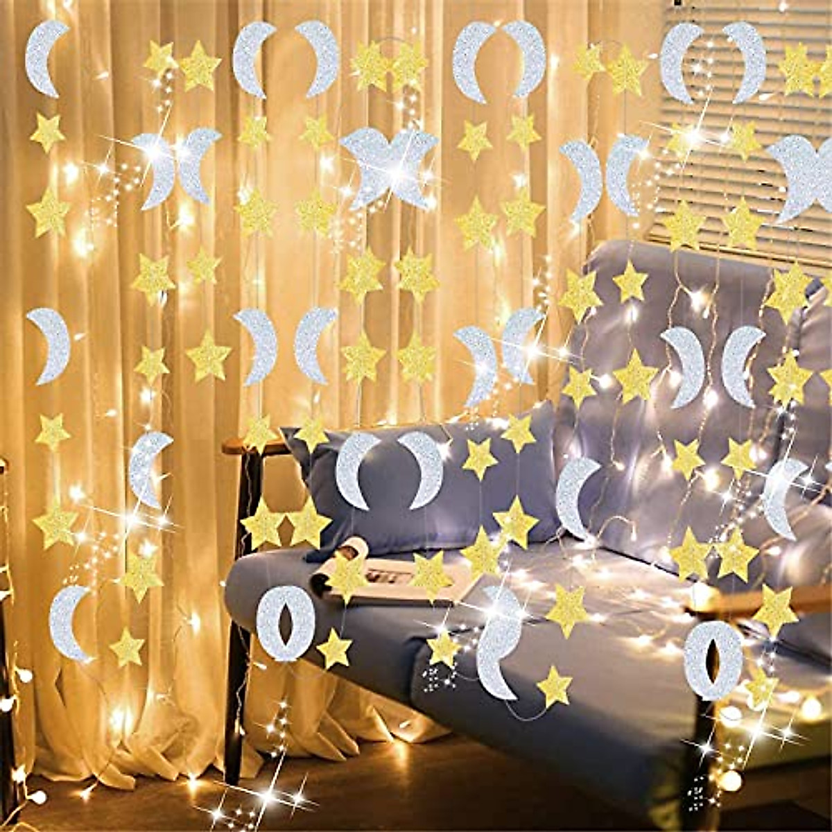 Gold Silver Twinkle Twinkle Little Star Birthday /Baby Shower Decorations Moon and Star Garland Decorations Outer Space Birthday Party Decorations Honey Moon Wedding Engagement
