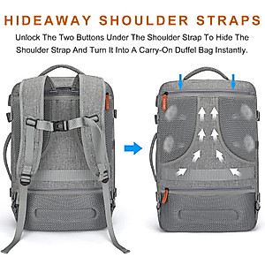 Carry on Backpack, Extra Large 40L Flight Approved Travel Backpack for Men & Women,Expandable Large Suitcase Backpacks With 4 Packing Cubes,Water Resistant Luggage Daypack Business Weekender Bag,Grey