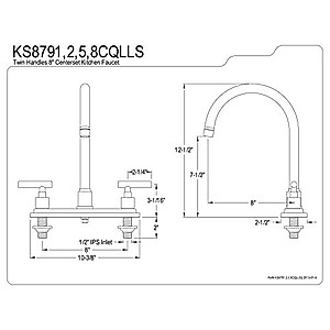 Kingston Brass KS8792CQLLS Claremont 8" Centerset Kitchen Faucet, 8" Spout Reach, Polished Brass
