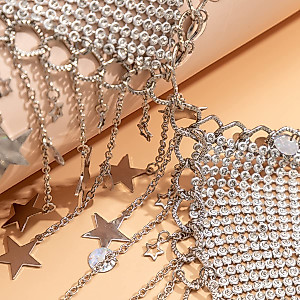 Women Sparkly Rhinestone Mesh Halter Bra Top Sequins Stars Chest Bikini Halter Crop Top Body Chain Jewerly for Festival Party Top