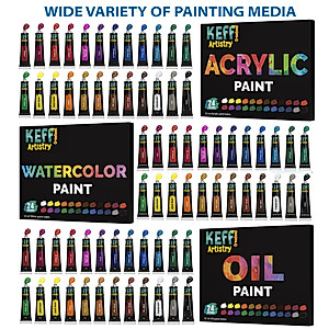 KEFF Large Super Deluxe Artists Painting Set - Professional Art Paint Kit Supplies for Adults and Kids with Acrylic, Watercolor & Oil Paints, Field & Table Easel, Canvases, Brushes and More