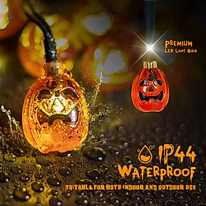 Oopswow 2 Pack Solar Powered Halloween Pumpkin String Lights, 20ft, 30 LEDs, 8 Lighting Models, Waterproof, Indoor/Outdoor Use
