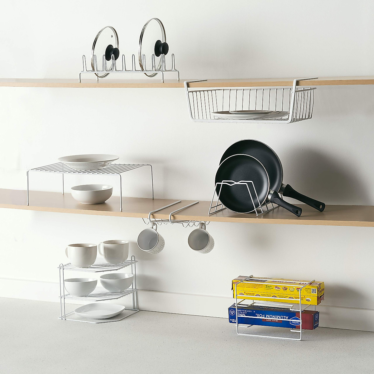 Home Basics 10 Hook Under Shelf Mugs Cup Storage Drying Holder Rack, and closet or Cabinet Hanging Organizer Rack for Ties and Belts, White