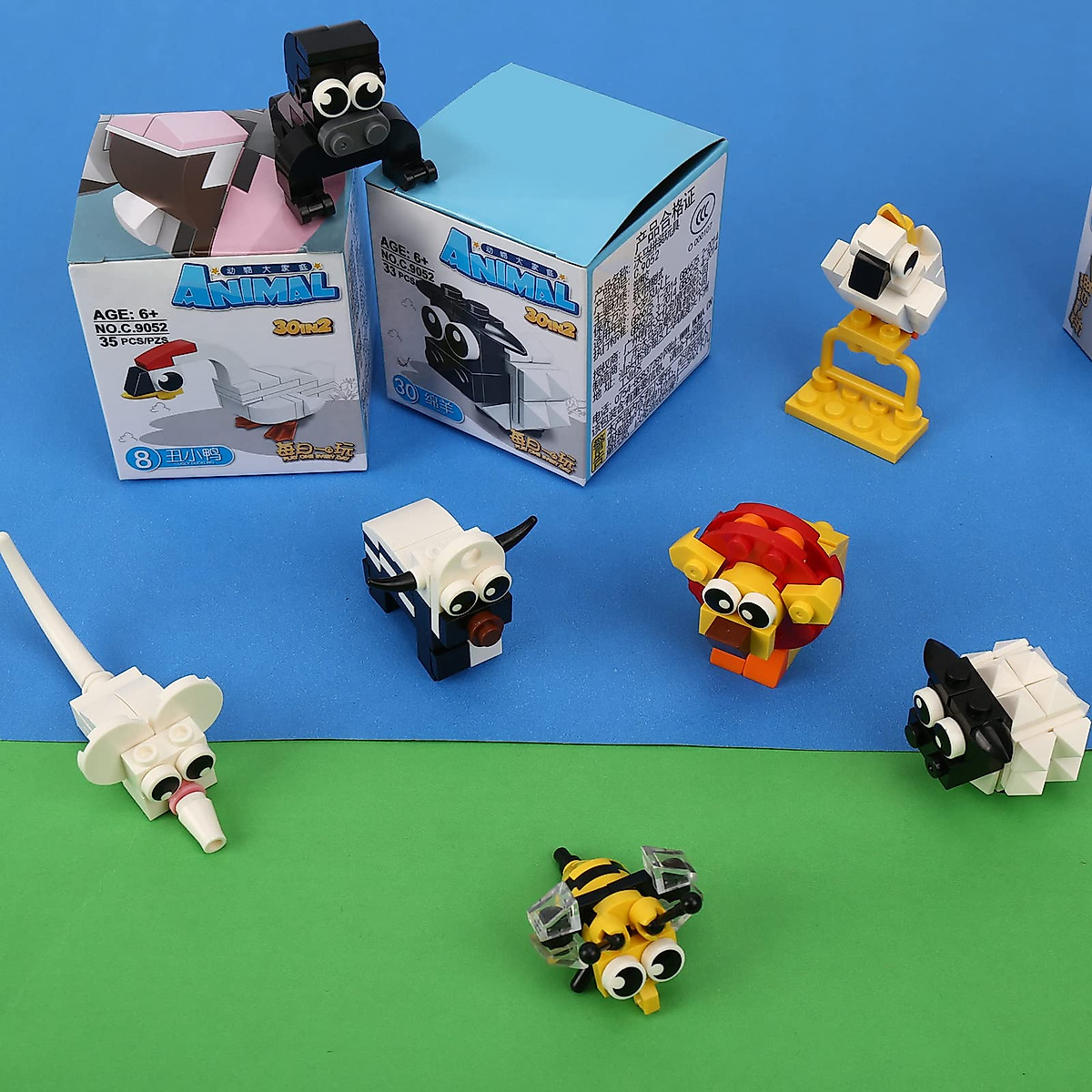 IAMGlobal 30 in 2 Mini Animal Building Blocks Toy Set, Animals Figures Stem Toys, Party Supplies Gifts Party Favor for Kids, Goodie Bags, Birthday, Carnival Prizes