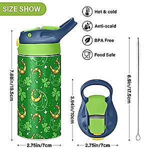 xigua Saint Patrick's Day Kids Water Bottle Double Walled Stainless Steel with Plastic Straw Wide Handle BPA-Free Leakproof Duck Mouth for Toddlers,Girls,Boys,12 oz