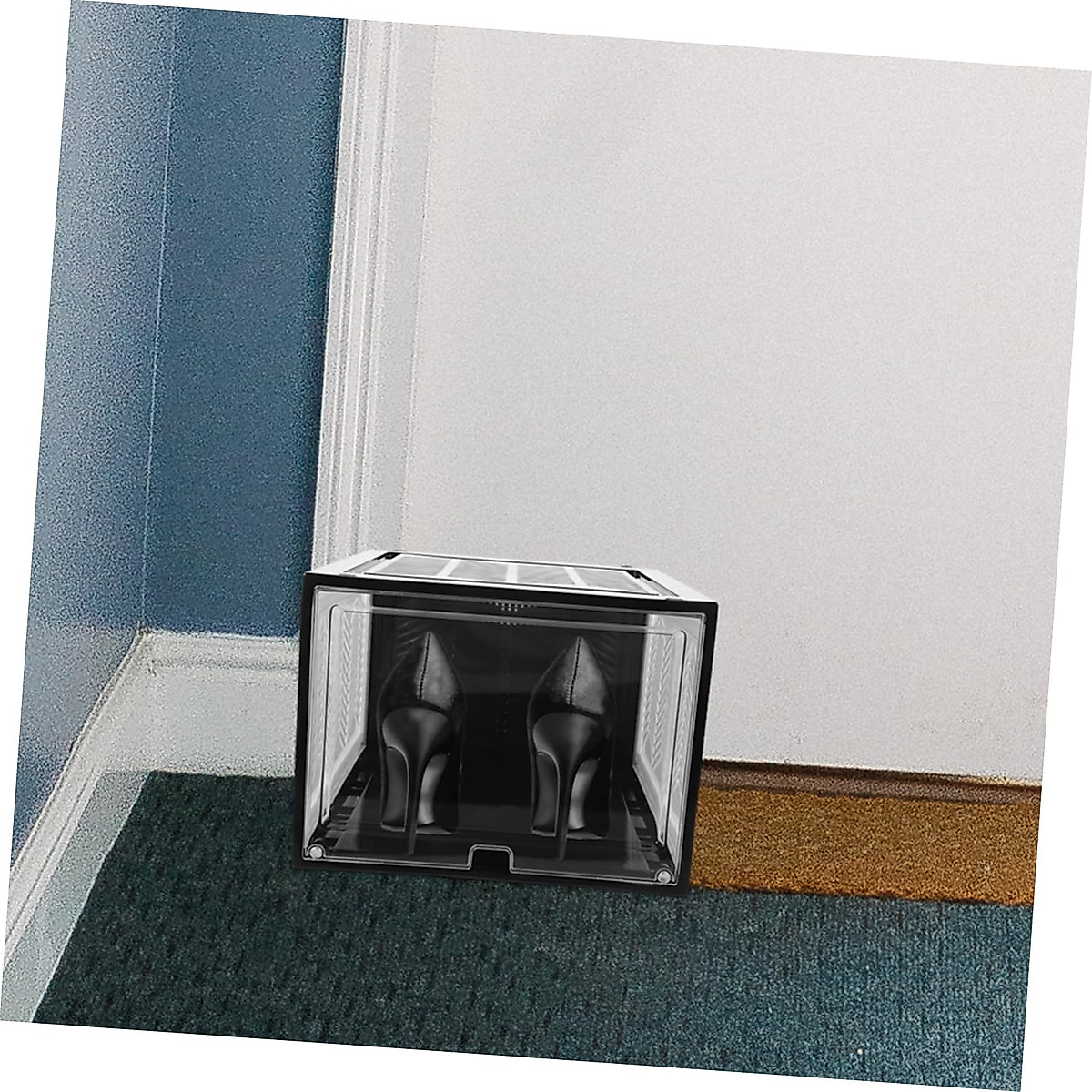 EXQUIMEUBLE 2pcs Boxes Foldable Shoe Box Sneakers Shoe Stand Shoes Shoe Containers Shoe Rack Organizer Shoe Rack for Closet Shoe Boxes with Lids Shoe Storage Clamshell Plastic Large Showcase