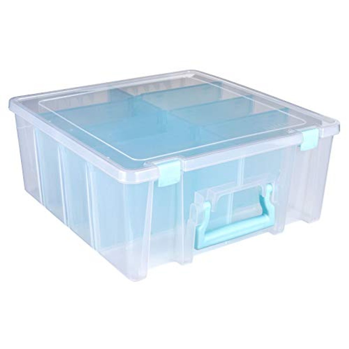 ArtBin 6990SA Super Satchel Double Deep with Removable Dividers, Large Portable Art & Craft Storage with Handle, Translucent/Aqua Mist