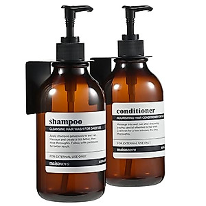 MaisoNovo Shampoo and Conditioner Dispenser with Wall Mounts - 2 Amber Bottles + Concrete Tray