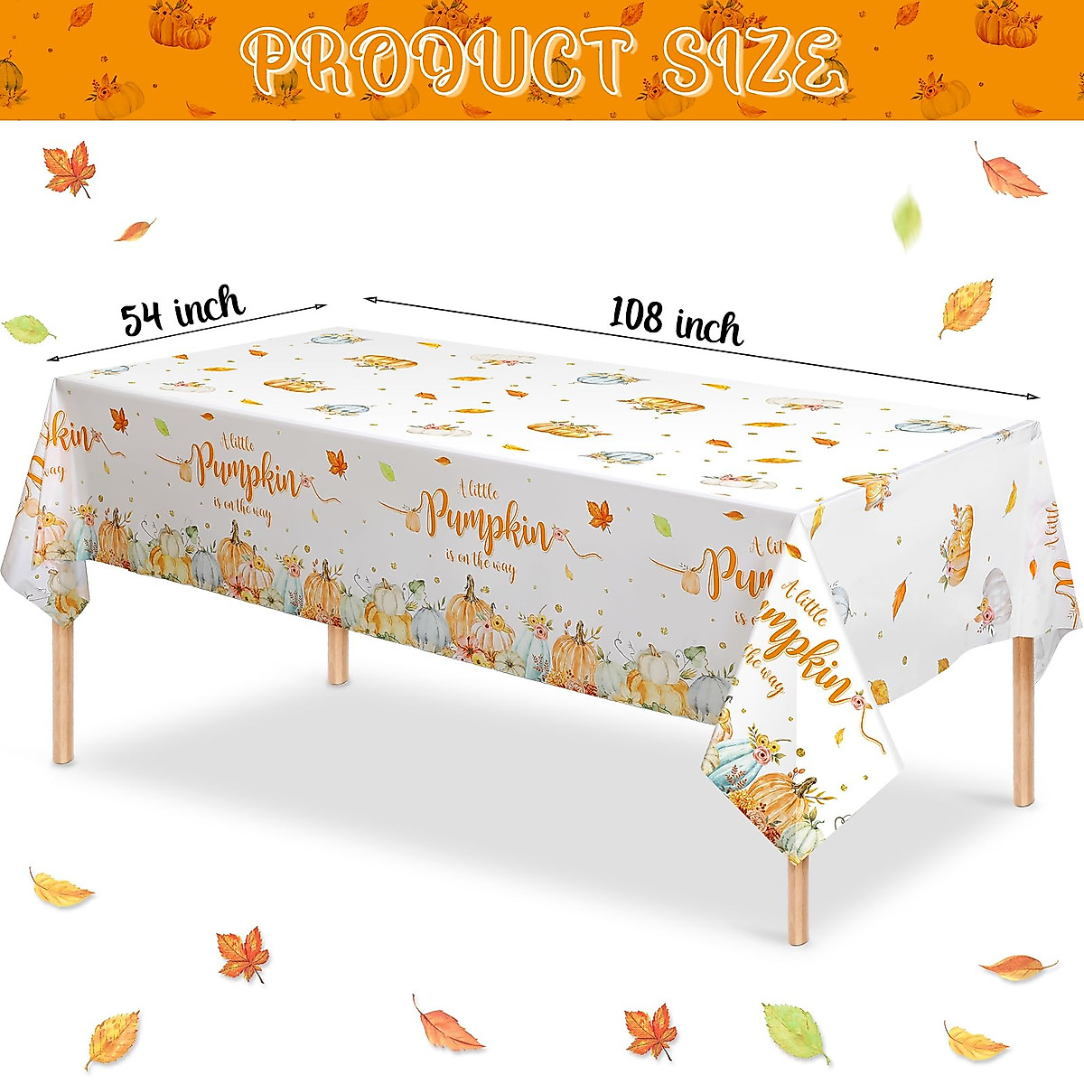 WovWeave 3 Pack Little Pumpkin Tablecloths Fall Baby Shower Party Decorations for Boy Girl A Little Pumpkin is On The Way Table Covers for Thanksgiving Pumpkin Party Favors Table Decor Supplies