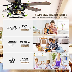 Dannilong Farmhouse Ceiling Fan with Light and Remote 42" Rustic Flush Mount Ceiling Fans 5 Dual Finish Blades Carnegie Industrial Fandelier for Living room Bedroom Patio E26
