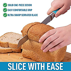 Zulay Serrated Bread Knife 8 inch - Ultra-Sharp & Durable Blade For Easy Slicing - Lightweight 304 Stainless Steel One Piece Design with Tip Safety Guard - Cut & Slice Bread, Vegetables & More (Blue)