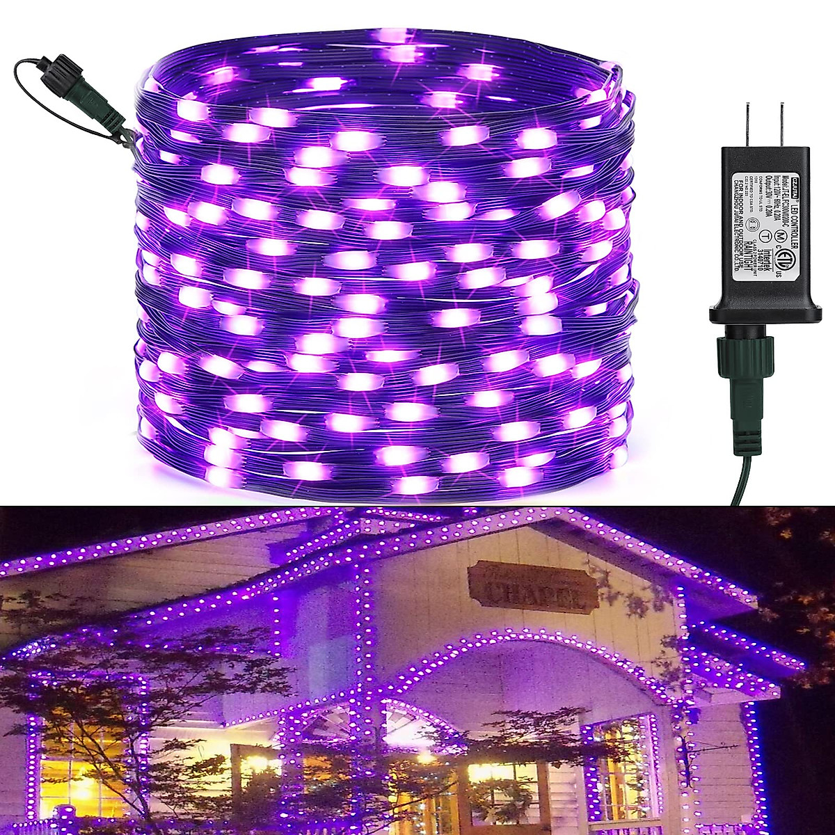 Joomer Purple Halloween Lights, 66ft 200 LED Halloween Light Plug In Timer Indoor Outdoor Fairy Twinkle Tree Light Waterproof 8 Modes for Home Halloween Decorations