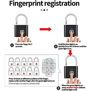 LANDYE Fingerprint Padlock, Smart Padlock, Waterproof Small Portable Padlock, Locker Lock, USB Rechargeable Smart Lock, Suitable for Lockers, Luggage, Gym, Backpacks, Bicycles (Black)