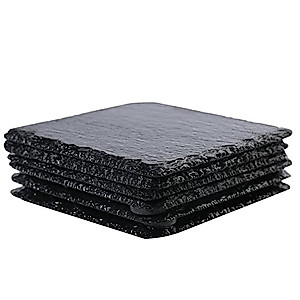 Set of 6 Coasters Slate Coasters with Hemp Rope Drink Coasters Black Stone