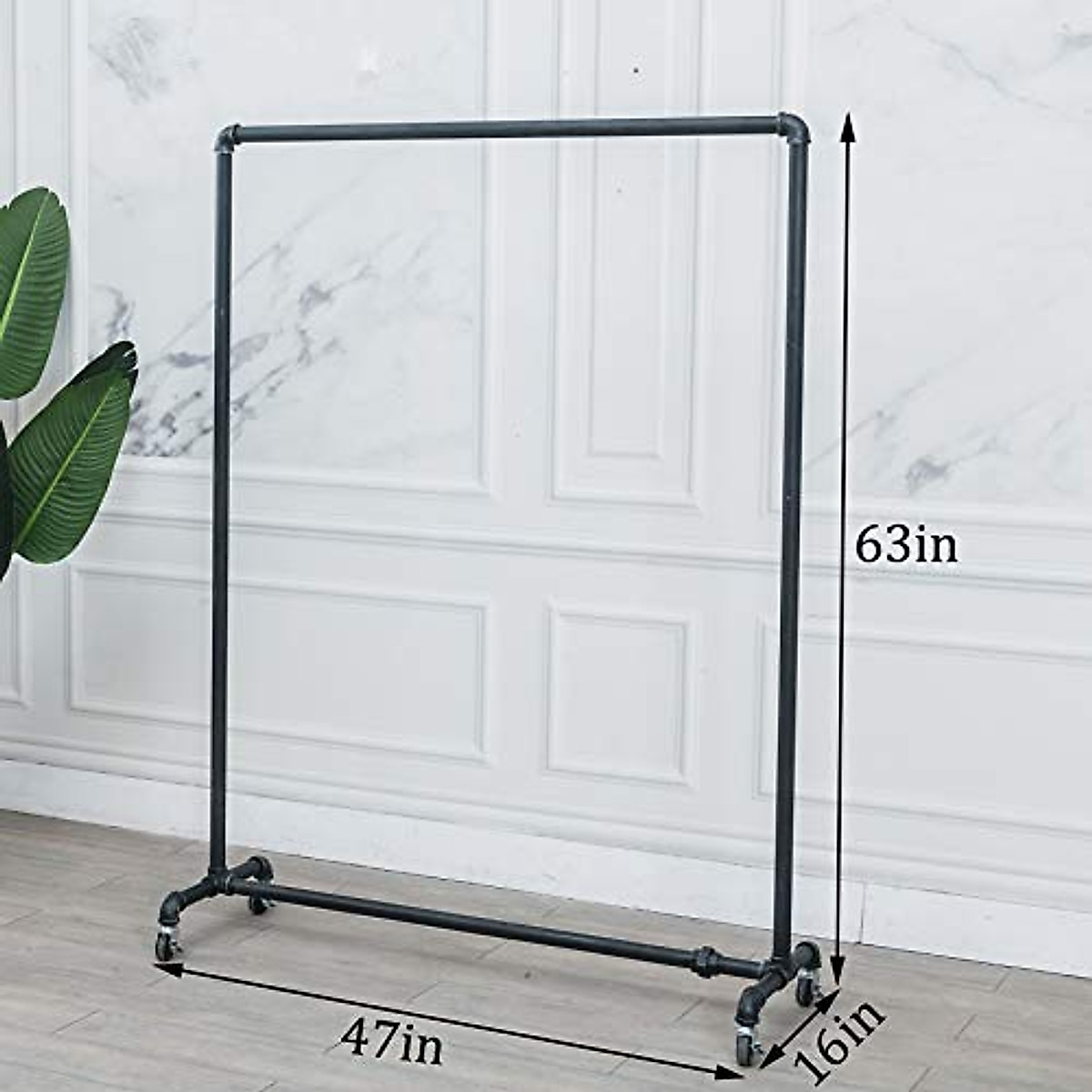Tianman (47" Wx63 Tx16 D) Industrial Pipe Clothing Rack,Vintage Commercial Grade Pipe Clothes Racks,Rolling Rack for Hanging Clothes Retail Display,Heavy Duty Steampunk Iron Ballet Garment Racks