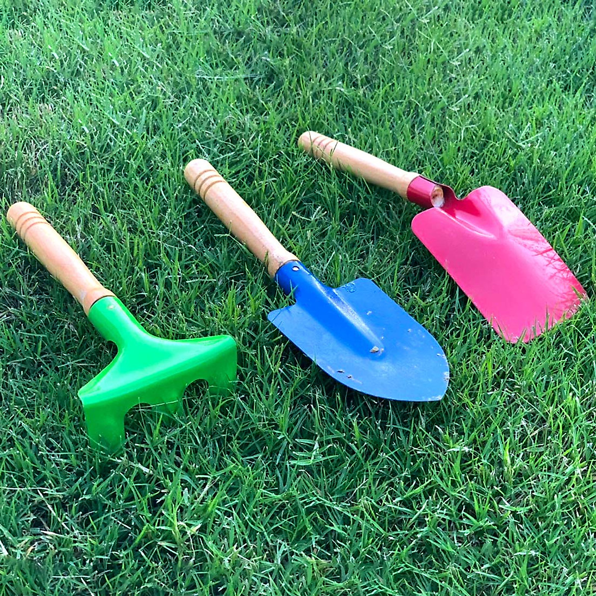 Kids Gardening Tools Set, 6PCS Gardening Tools for Kids Metal with Sturdy Wooden Handle Safe Gardening Tools 8" Children Beach Sandbox Toy