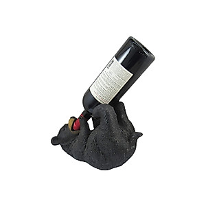 DWK Black Bear Decorative Wine Bottle Holder | Home Bar Decor | Wine Accessories for a Wine Bar | Kitchen Organization | Great Gifts for Her - 11"