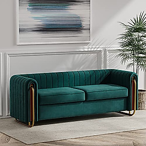 Dolonm Modern Velvet Sofa for Living Room, 84 Inches Long Upholstered Sofa Couch with High Armrest and Metal Legs Decor Furniture for Bedroom, Office (Green)