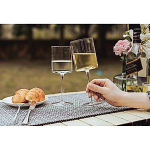 Crystal Square Wine Glasses Set Of 4-14 oz Stemware - Hand Blown Edge Wine Glasses- Red and White Wine Glasses With Stem - Premium Clear Drinkware Glassware