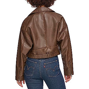 Levi's Women's Faux Leather Cropped Moto Jacket, Saddle