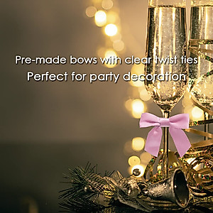 BAISDY 50pcs Twist Tie Bows for Treat Cake Pops Sealing Lollipop Bags Ribbon Bows Craft Twist for Brithday Baby Shower Valentine's Day Christmas Party (Light Pink)